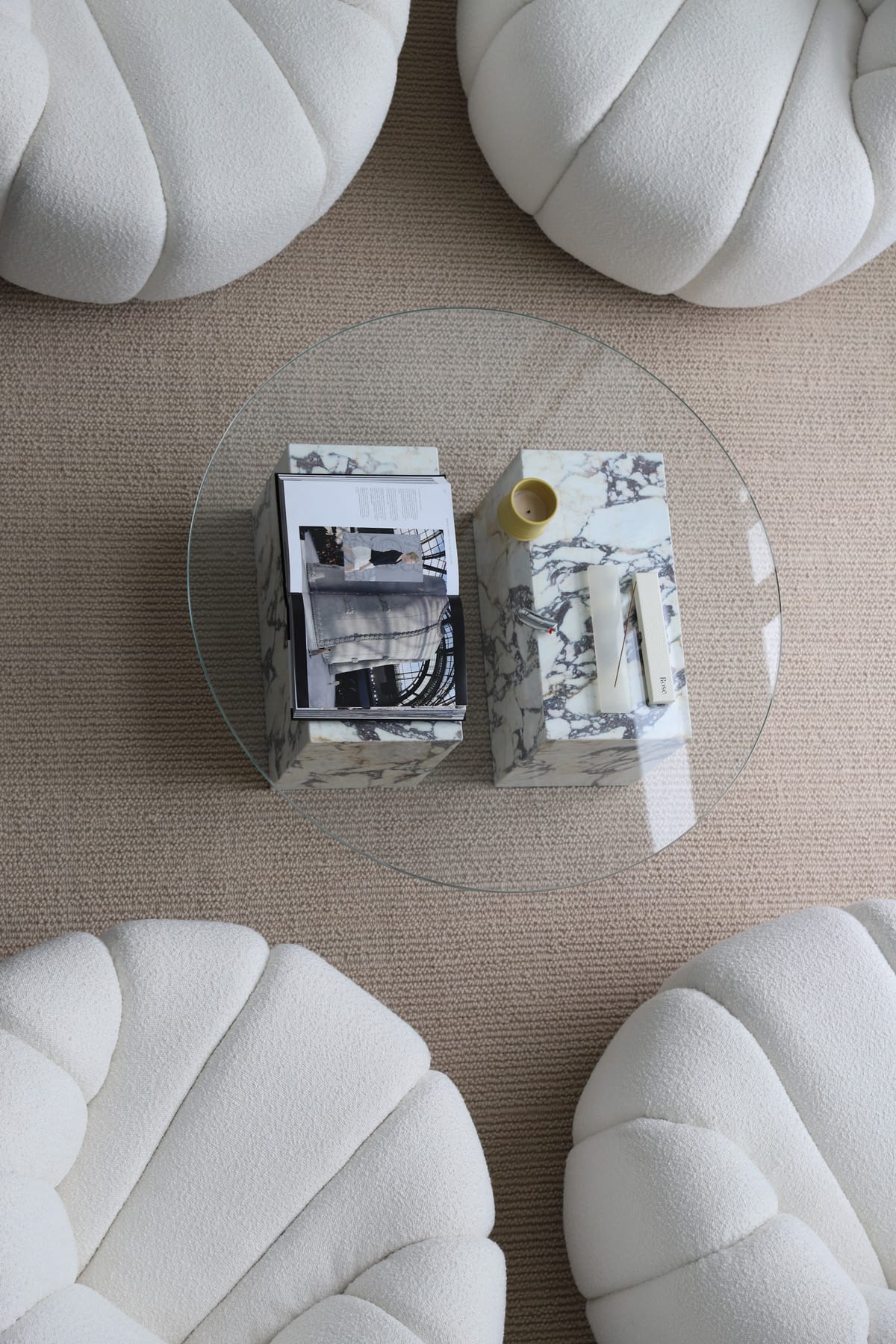 Viola Duo Coffee Table – Calacatta Viola Marble Blocks with Glass Top ...
